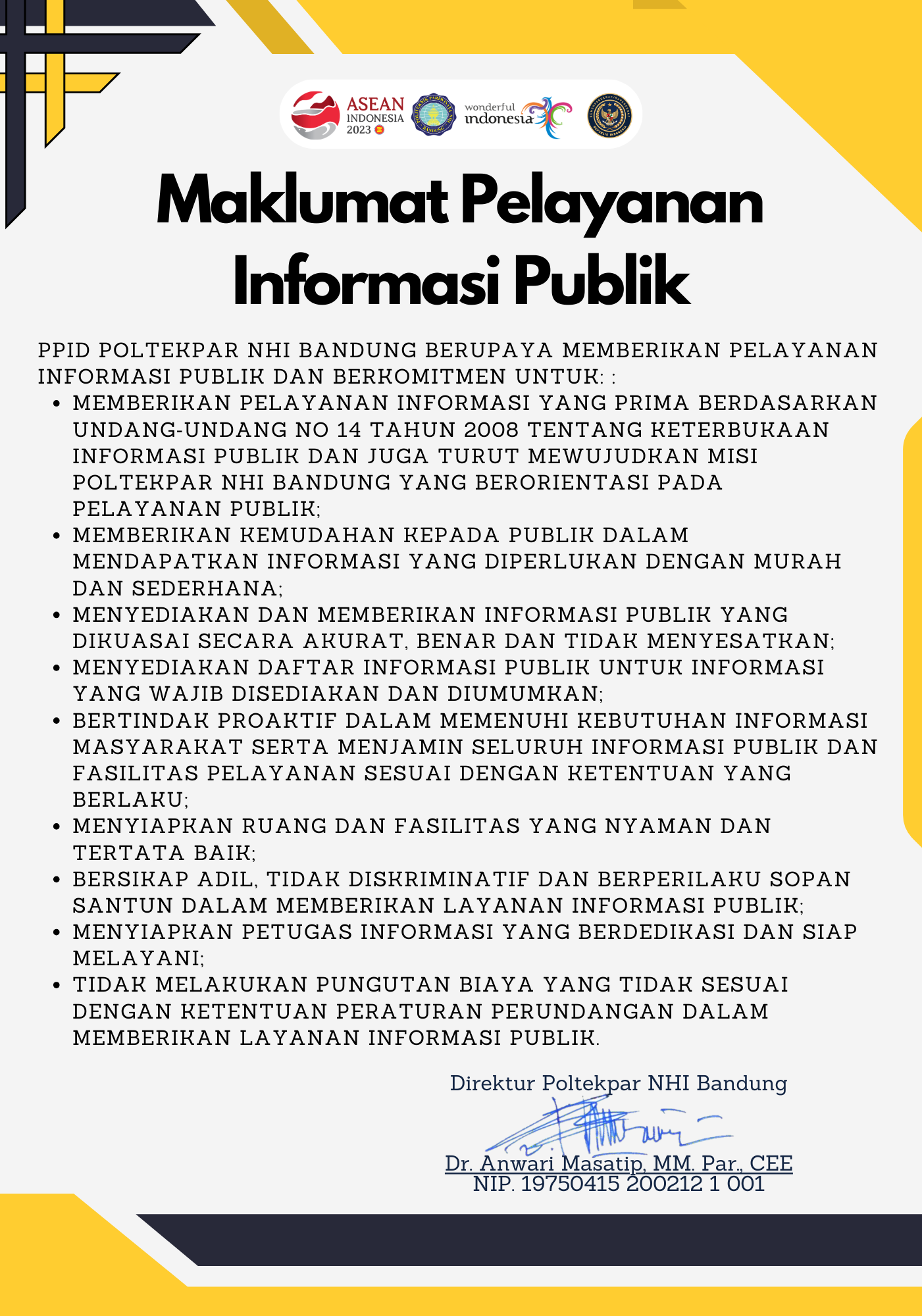 Maklumat Pelayanan Informasi Publik - Politeknik Pariwisata NHI Bandung