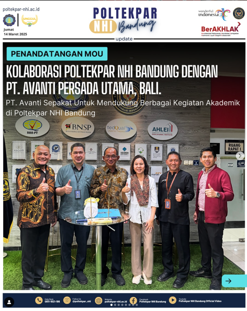 Penandatangan MOU Kolaborasi Poltekpar NHI Bandung Dengan PT. Avanti Persada Utama Bali ...